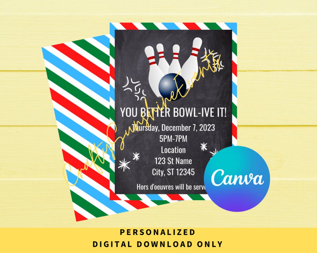 DIGITAL DOWNLOAD ONLY Holiday Bowling Party Event Editable Invitation ...