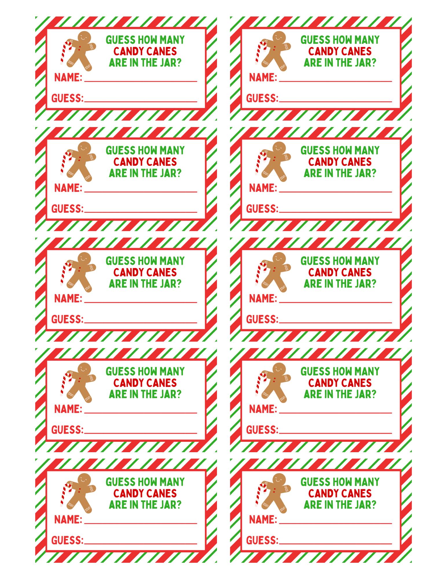 INSTANT DOWNLOAD Guess How Many Candy Canes Are in the Jar Christmas ...