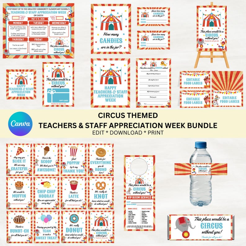 DIGITAL DOWNLOAD ONLY Circus Themed Teachers & Staff Appreciation Week ...