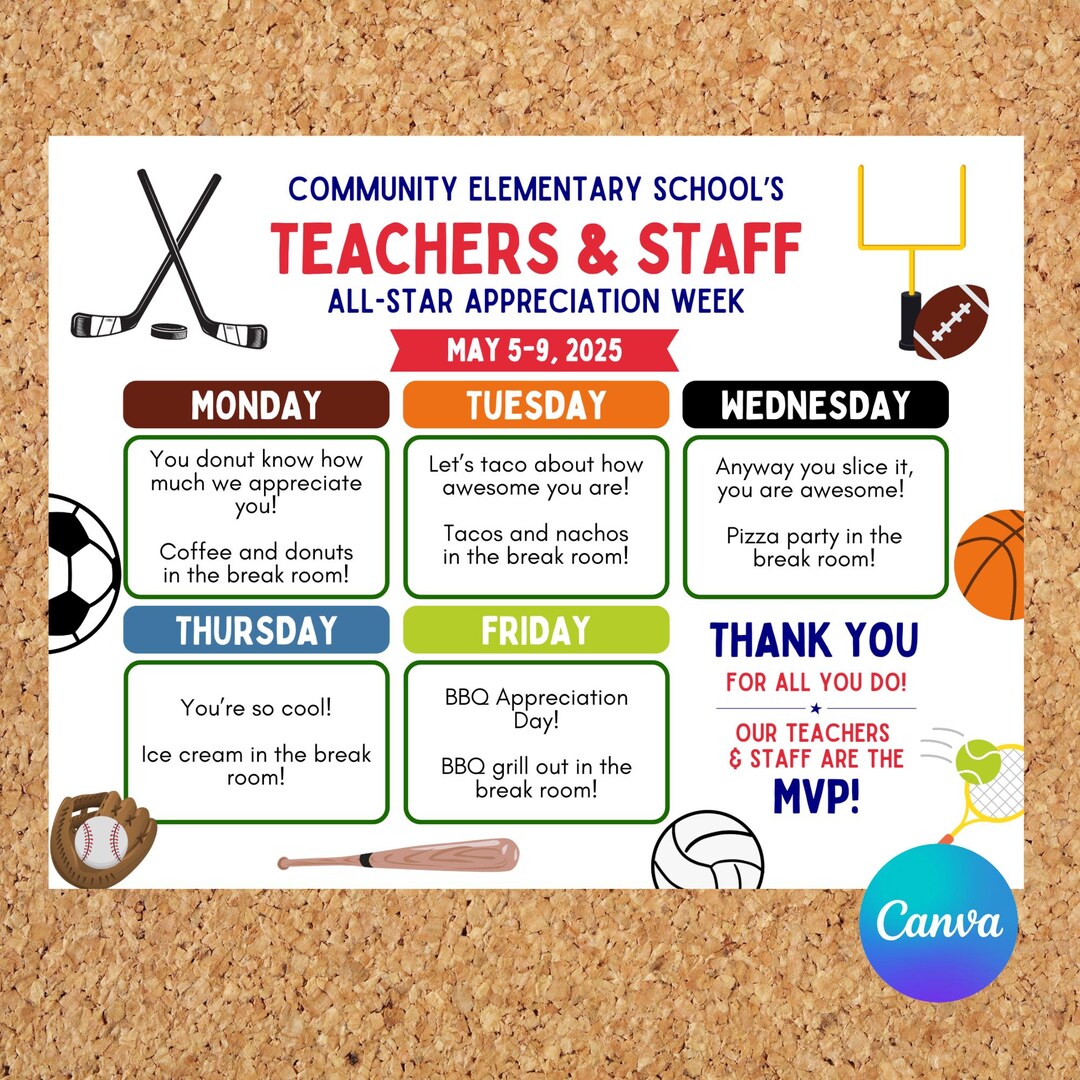 Editable All-star Sports Themed Teachers & Staff Appreciation Week ...