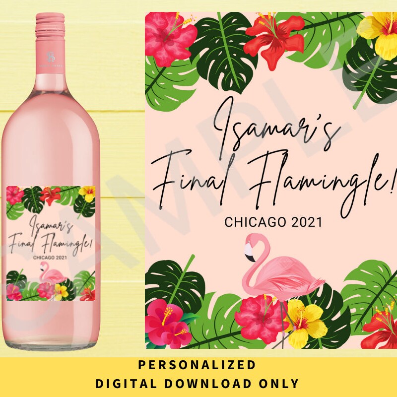 Flamingo Wine Label - Etsy