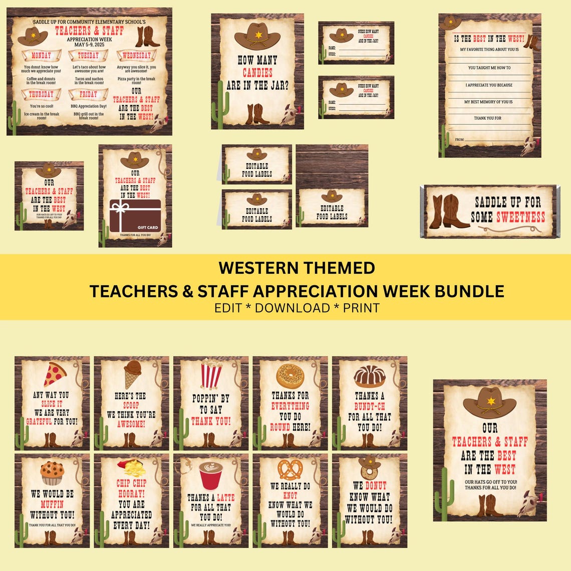 DIGITAL DOWNLOAD ONLY Western Themed Teachers & Staff Appreciation Week ...