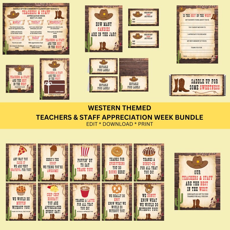 DIGITAL DOWNLOAD ONLY Western Themed Teachers & Staff Appreciation Week ...