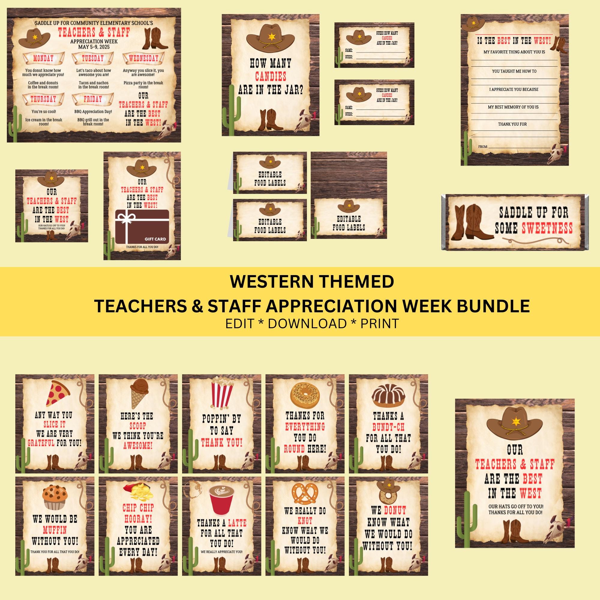 DIGITAL DOWNLOAD ONLY Western Themed Teachers & Staff Appreciation Week ...