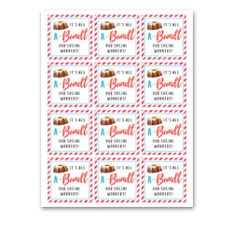 INSTANT DOWNLOAD It's All A-bundt Our Social Workers Square Gift Tags 2 ...