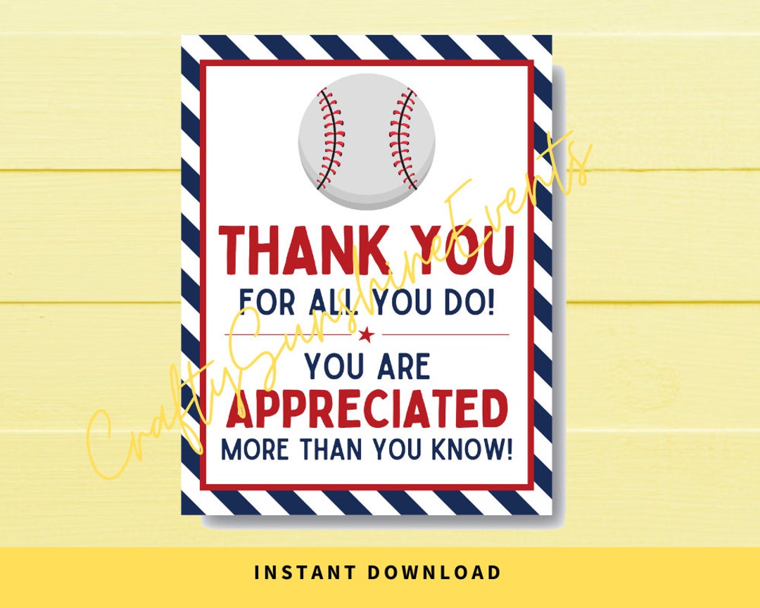 INSTANT DOWNLOAD Baseball Thank You for All You Do Appreciation Sign ...