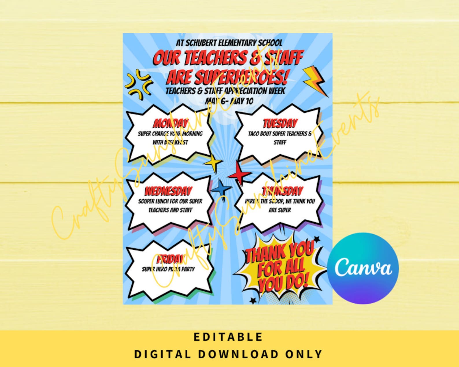 Editable Superhero Themed Teachers & Staff Appreciation Week Itinerary ...