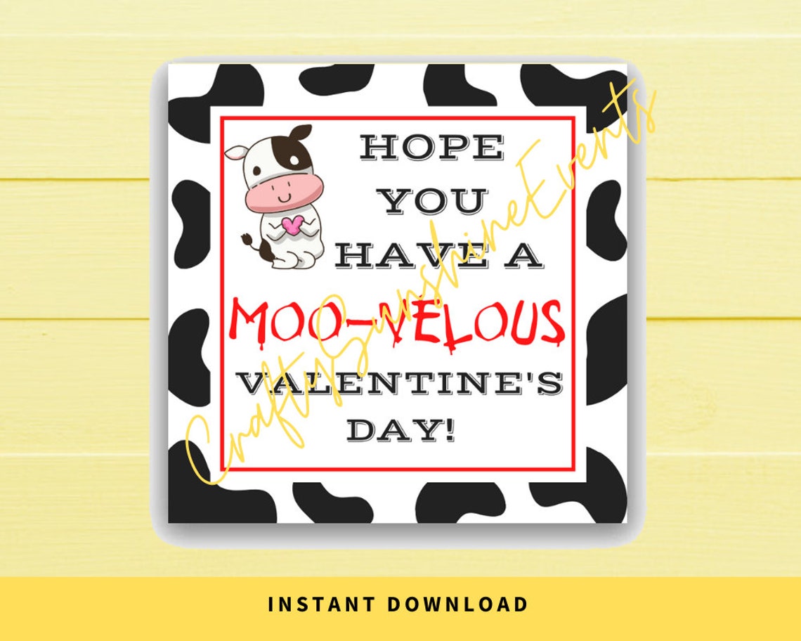 INSTANT DOWNLOAD Hope You Have A Moo-velous Valentine's Day Square Gift ...