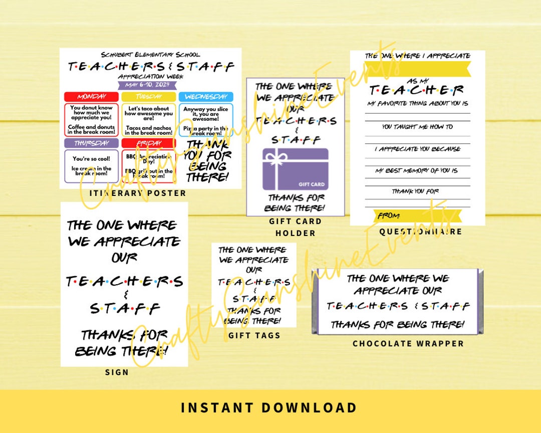 INSTANT DOWNLOAD Friends Themed Teachers & Staff Appreciation Week ...