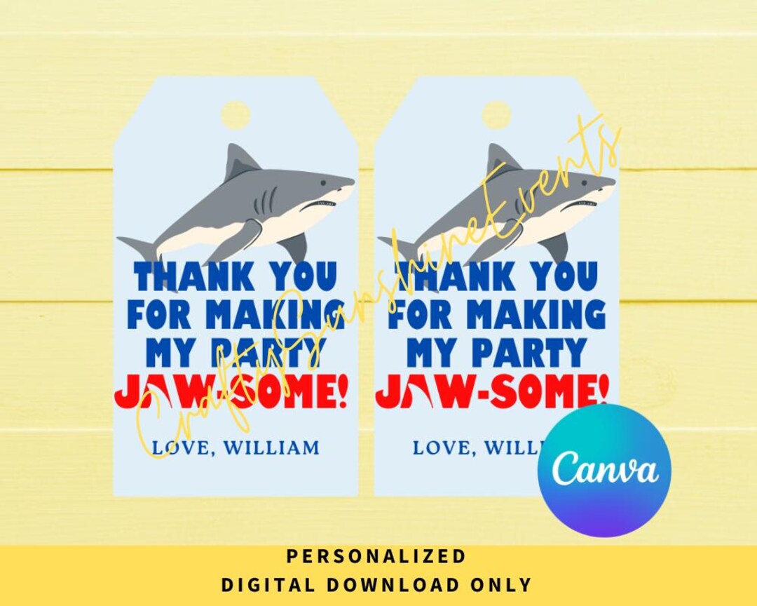 DIGITAL DOWNLOAD ONLY Thank You for Coming to My Jawsome Shark Party ...