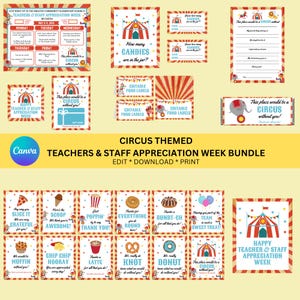 DIGITAL DOWNLOAD ONLY Circus Themed Teachers & Staff Appreciation Week ...