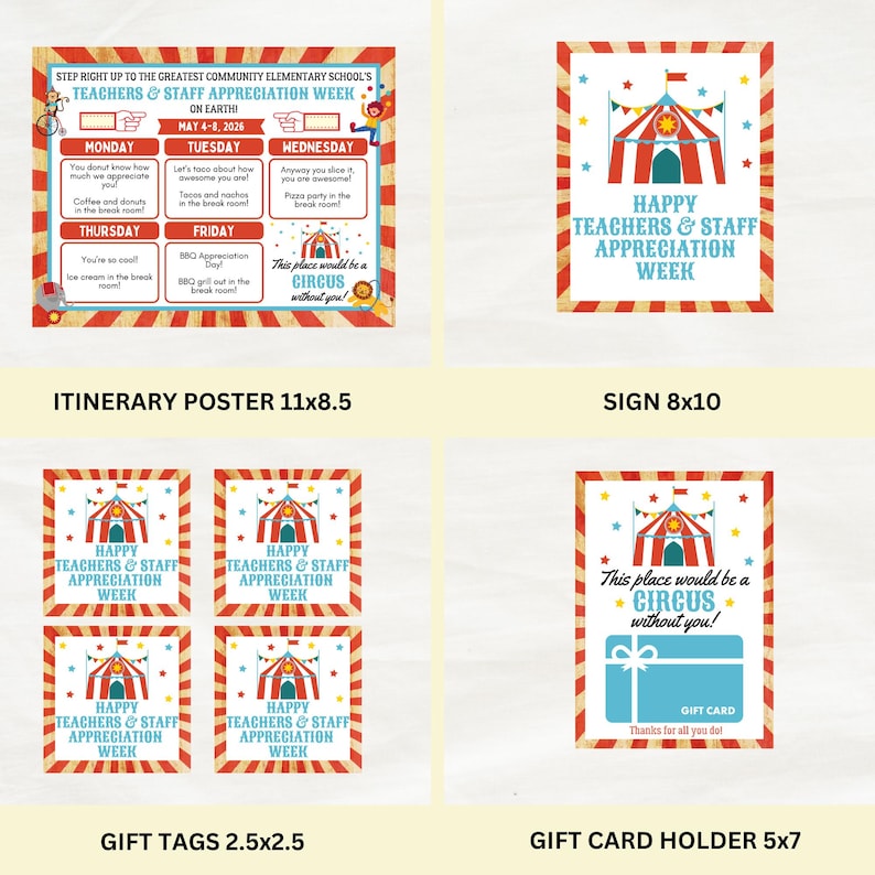 DIGITAL DOWNLOAD ONLY Circus Themed Teachers & Staff Appreciation Week ...