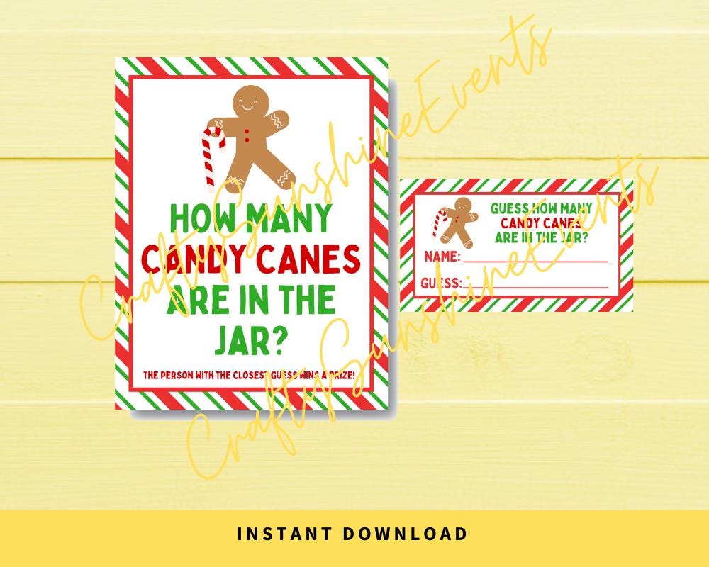 INSTANT DOWNLOAD Guess How Many Candy Canes Are in the Jar Christmas ...