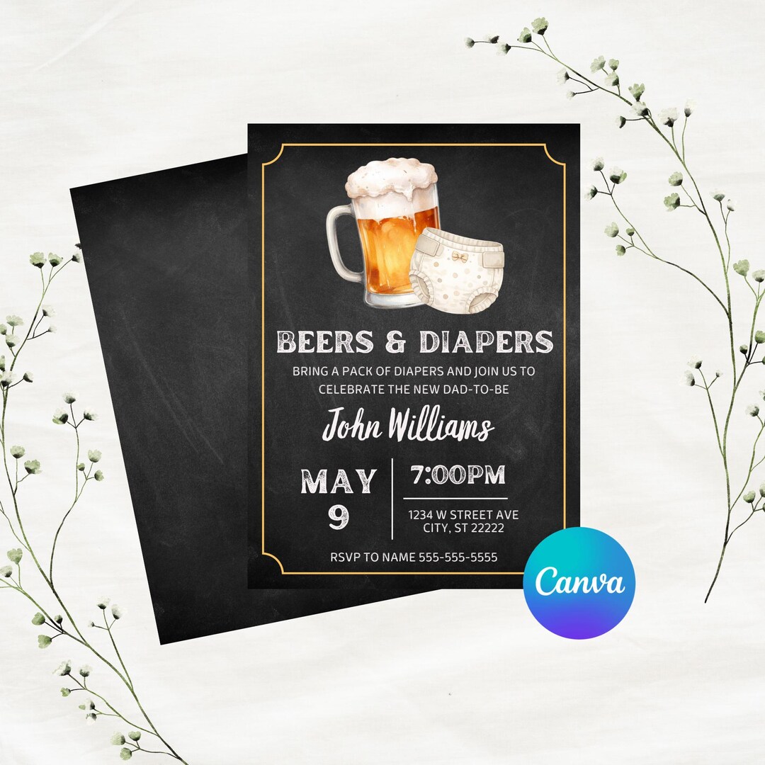 Editable Beers & Diapers Party Invitation | Instant Download | Canva ...