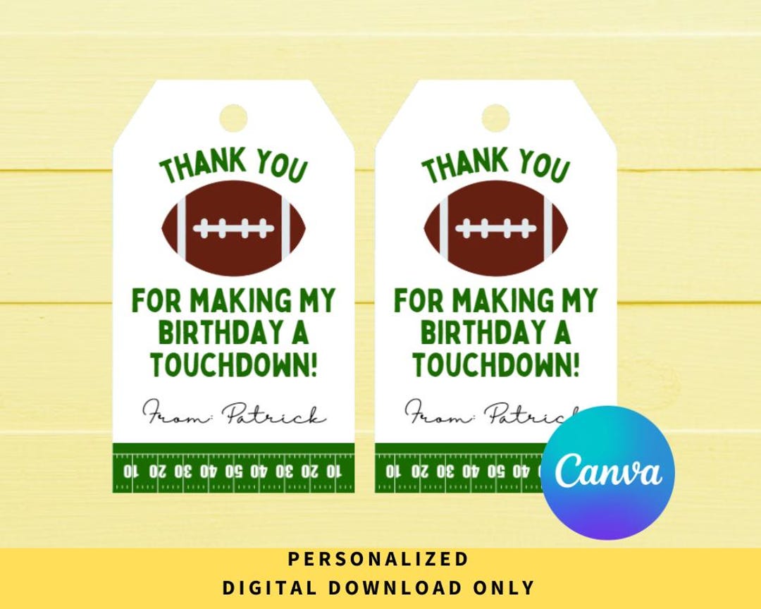 DIGITAL DOWNLOAD ONLY Football Themed Birthday Party Editable Gift Tags ...