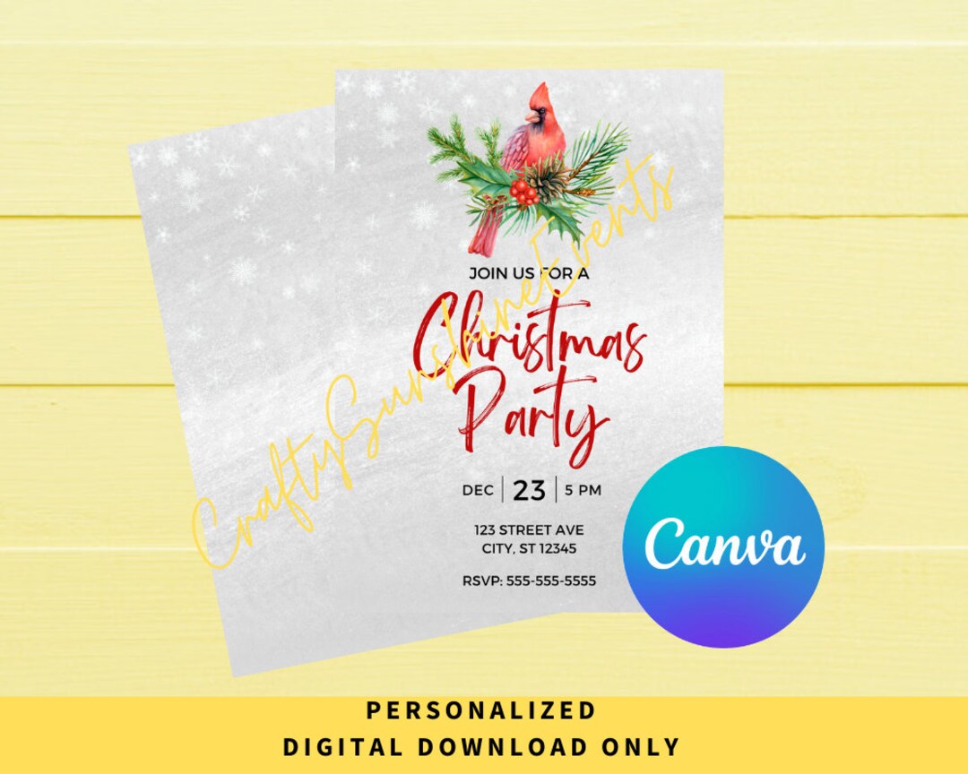 DIGITAL DOWNLOAD ONLY Red Cardinal Christmas Party Editable Invitation ...