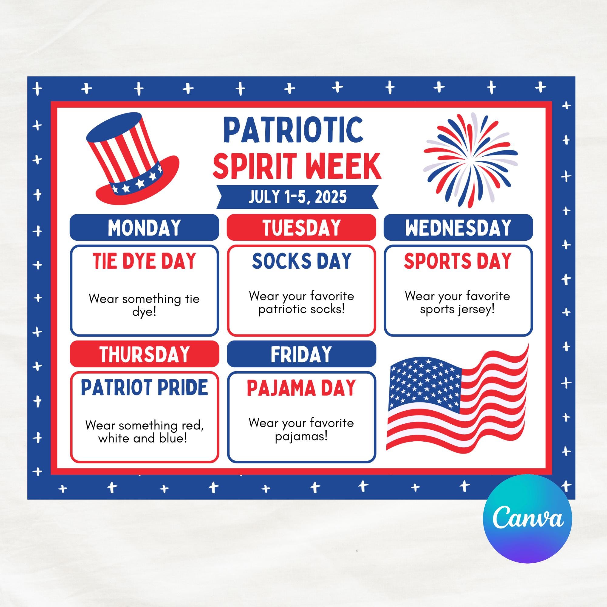 Editable Patriotic Spirit Week Itinerary Poster - Etsy