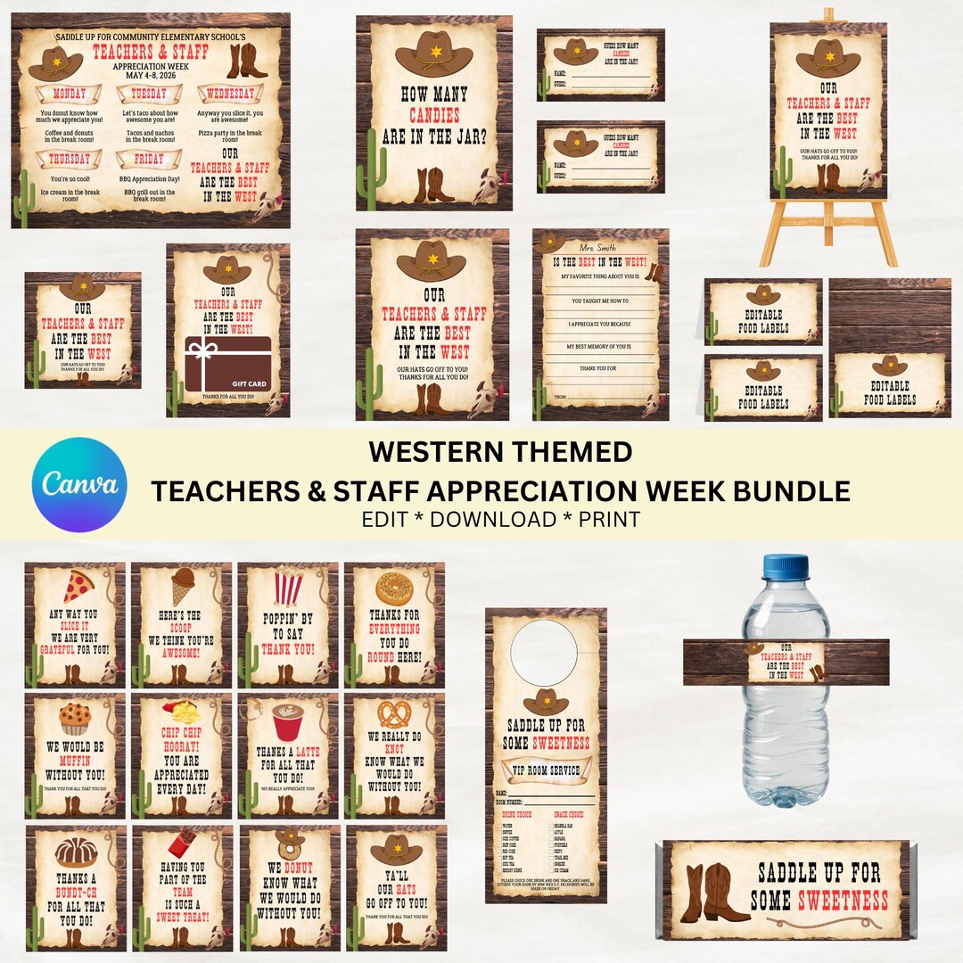 DIGITAL DOWNLOAD ONLY Western Themed Teachers & Staff Appreciation Week ...