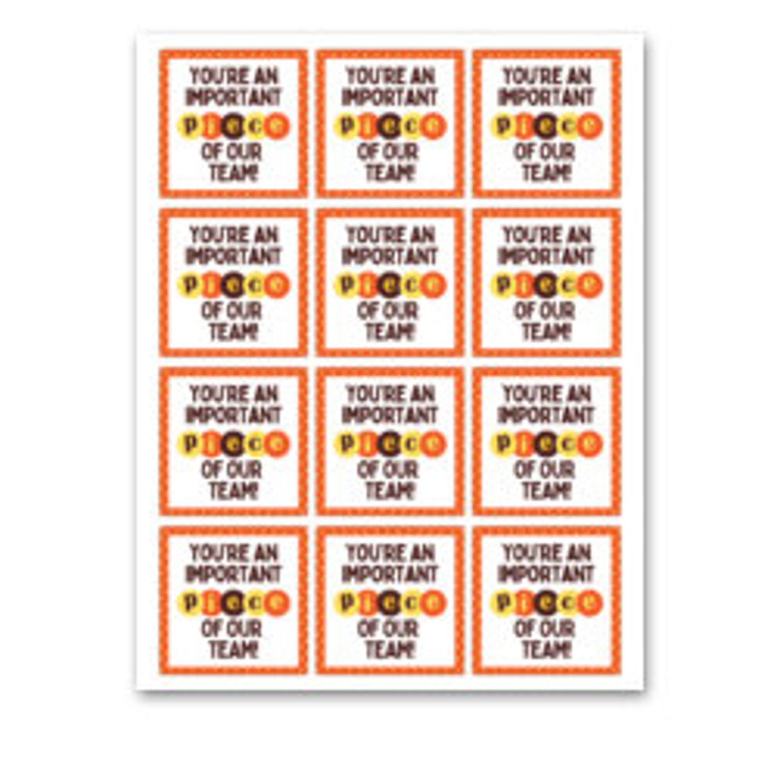 INSTANT DOWNLOAD You're an Important Piece of Our Team Square Gift Tags ...
