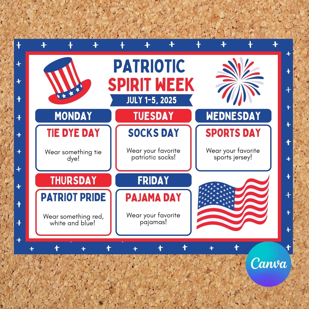 Editable Patriotic Spirit Week Itinerary Poster - Etsy