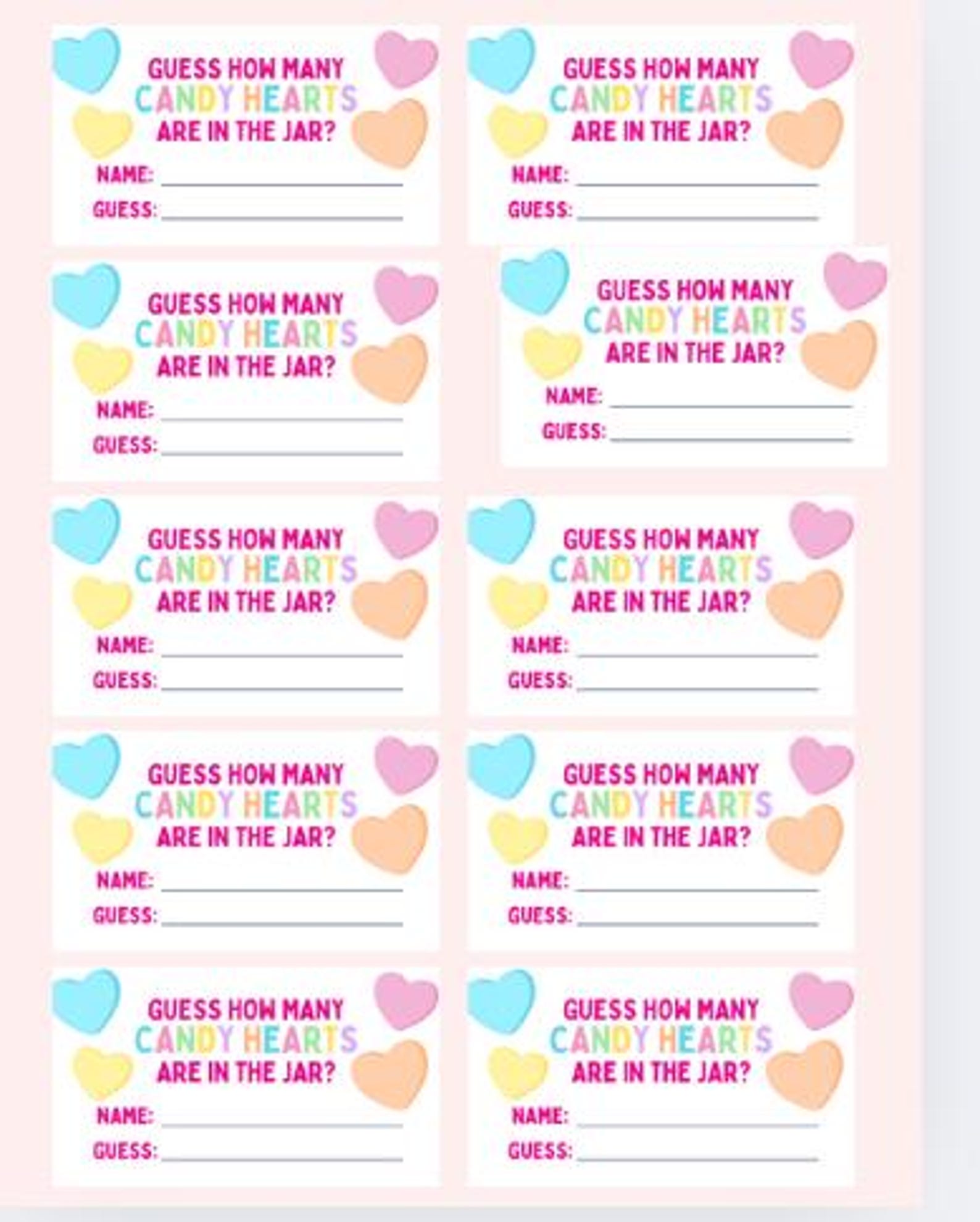 INSTANT DOWNLOAD Valentine's Day Candy Hearts Themed Guess How Many ...