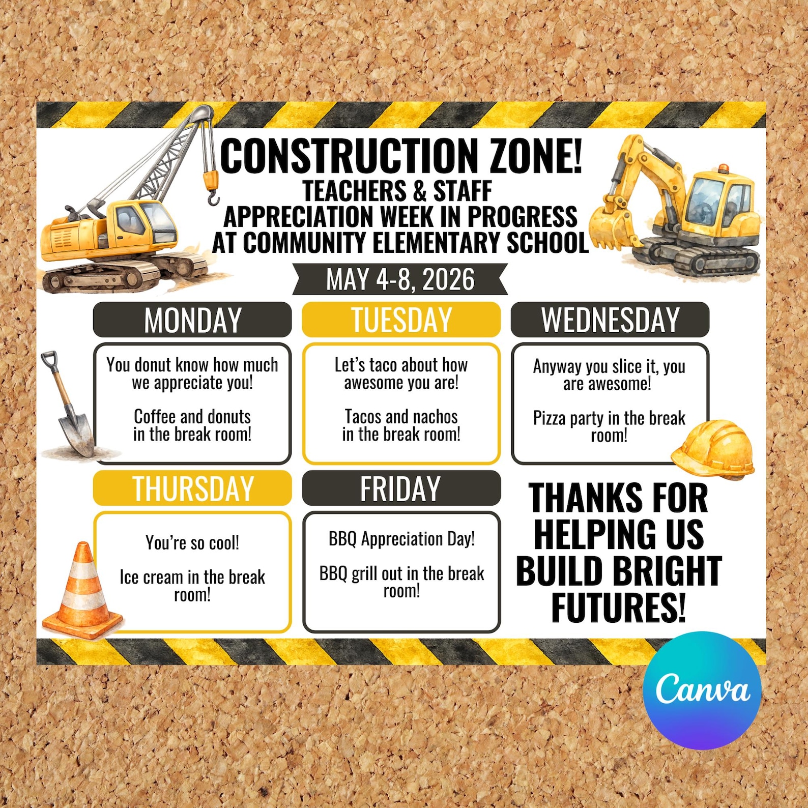Editable Construction Themed Teachers & Staff Appreciation Week ...