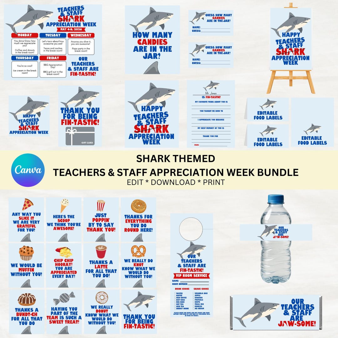 DIGITAL DOWNLOAD ONLY Shark Themed Teachers & Staff Appreciation Week ...