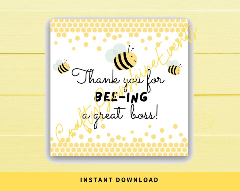 INSTANT DOWNLOAD Thank You for Bee-ing A Great Boss Square Gift Tags 2 ...