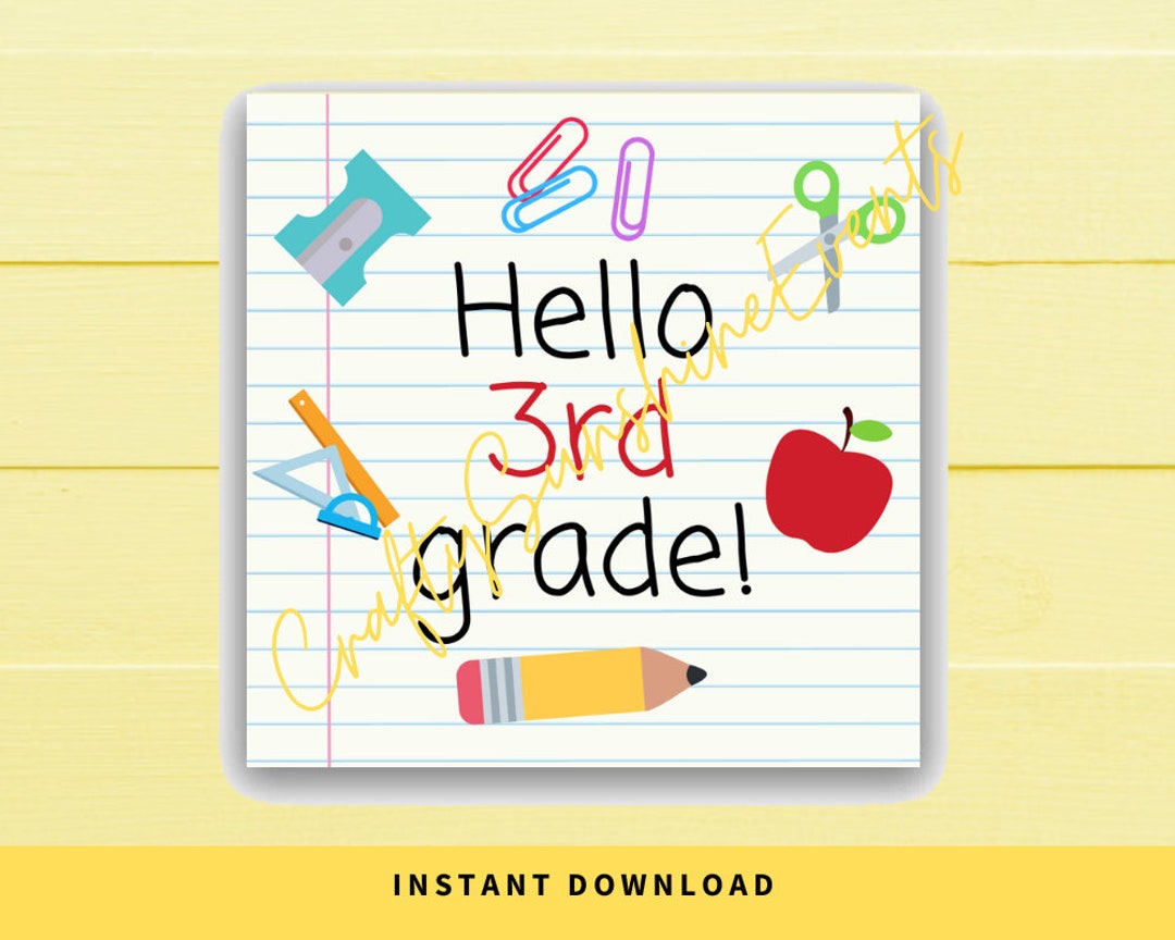 INSTANT DOWNLOAD Hello 3rd Grade Back to School Square Gift Tags 2.5x2 ...