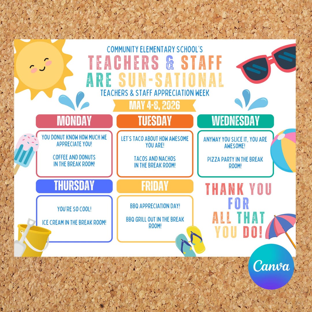 Editable Sunsational Beach Themed Teachers & Staff Appreciation Week ...