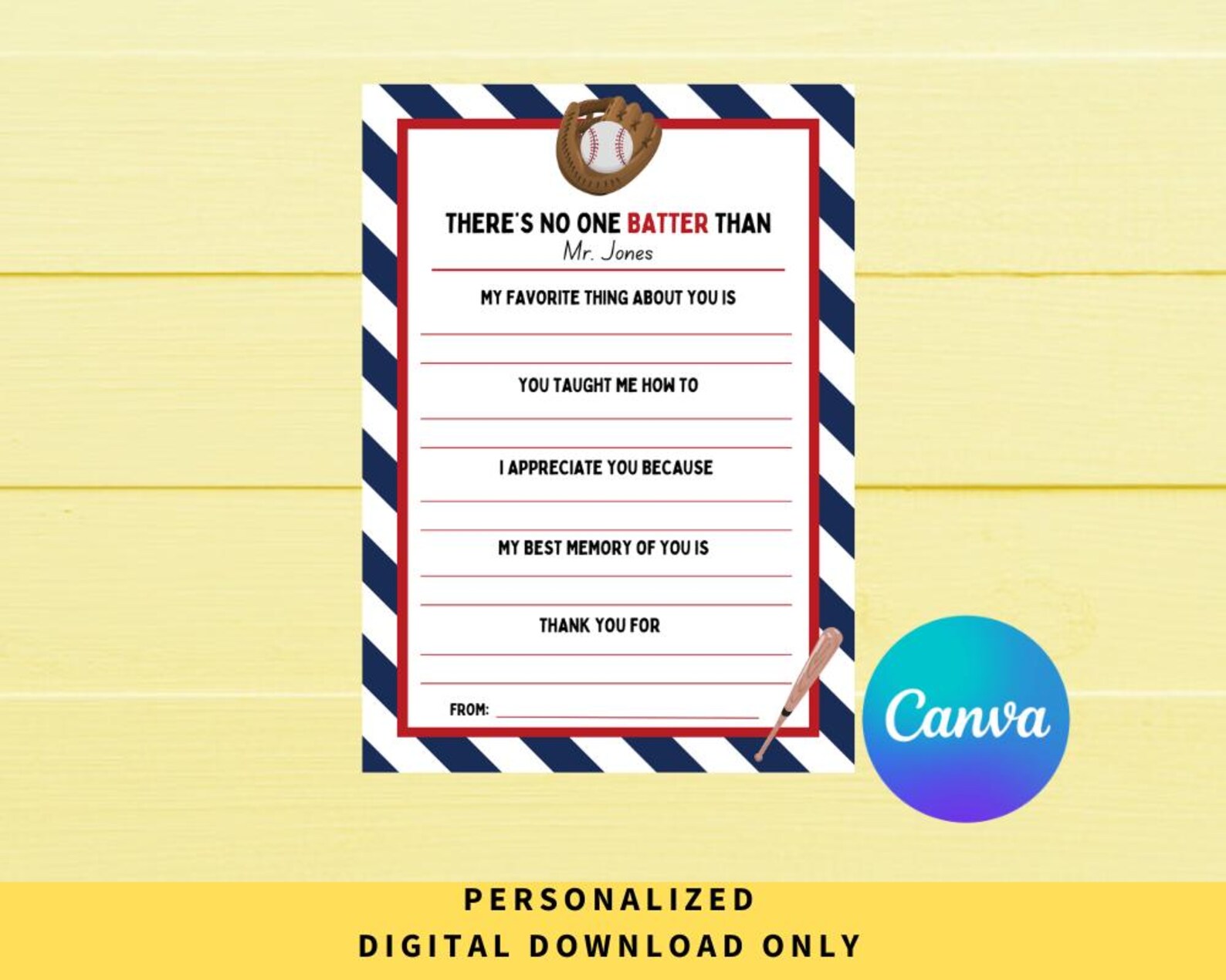 INSTANT DOWNLOAD Baseball Themed Teacher Questionnaire 5x7 & 8x10 - Etsy