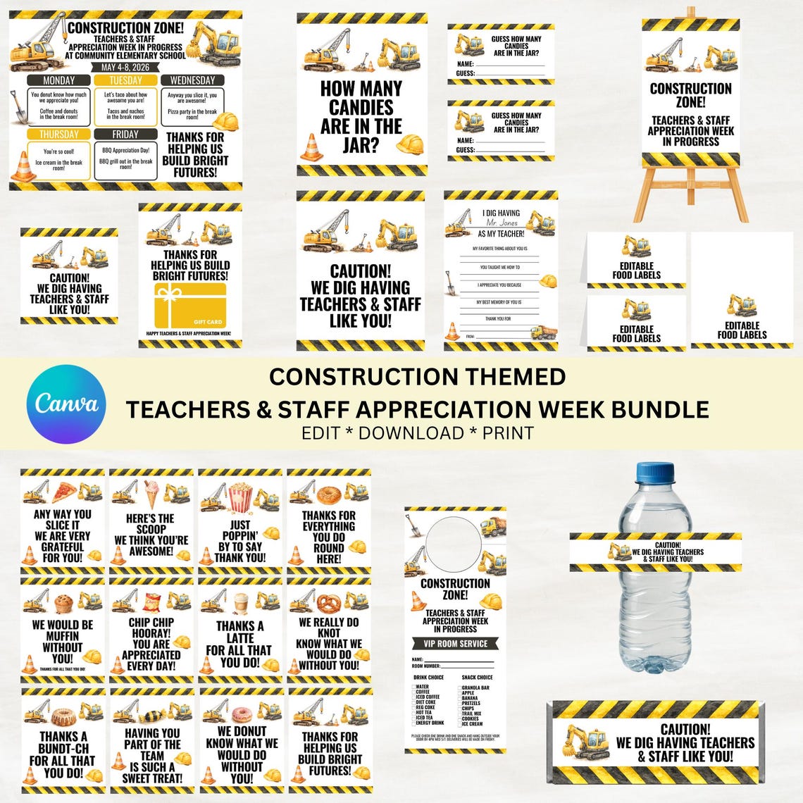 DIGITAL DOWNLOAD ONLY Construction Themed Teachers & Staff Appreciation ...