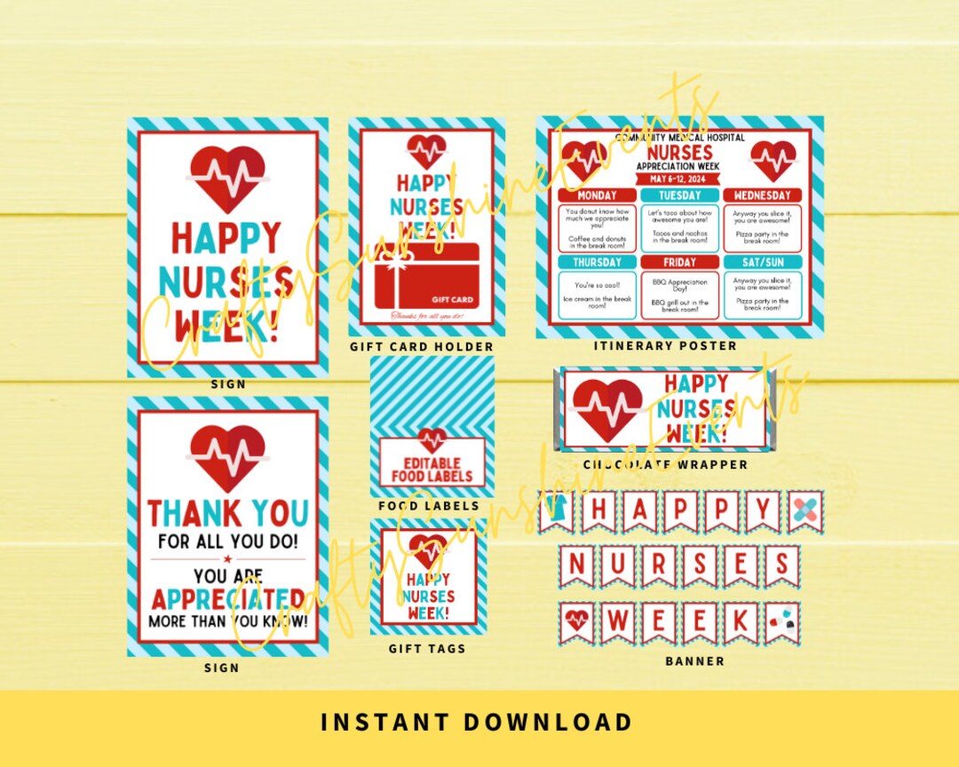 INSTANT DOWNLOAD Teal & Red Happy Nurses Appreciation Week Bundle - Etsy