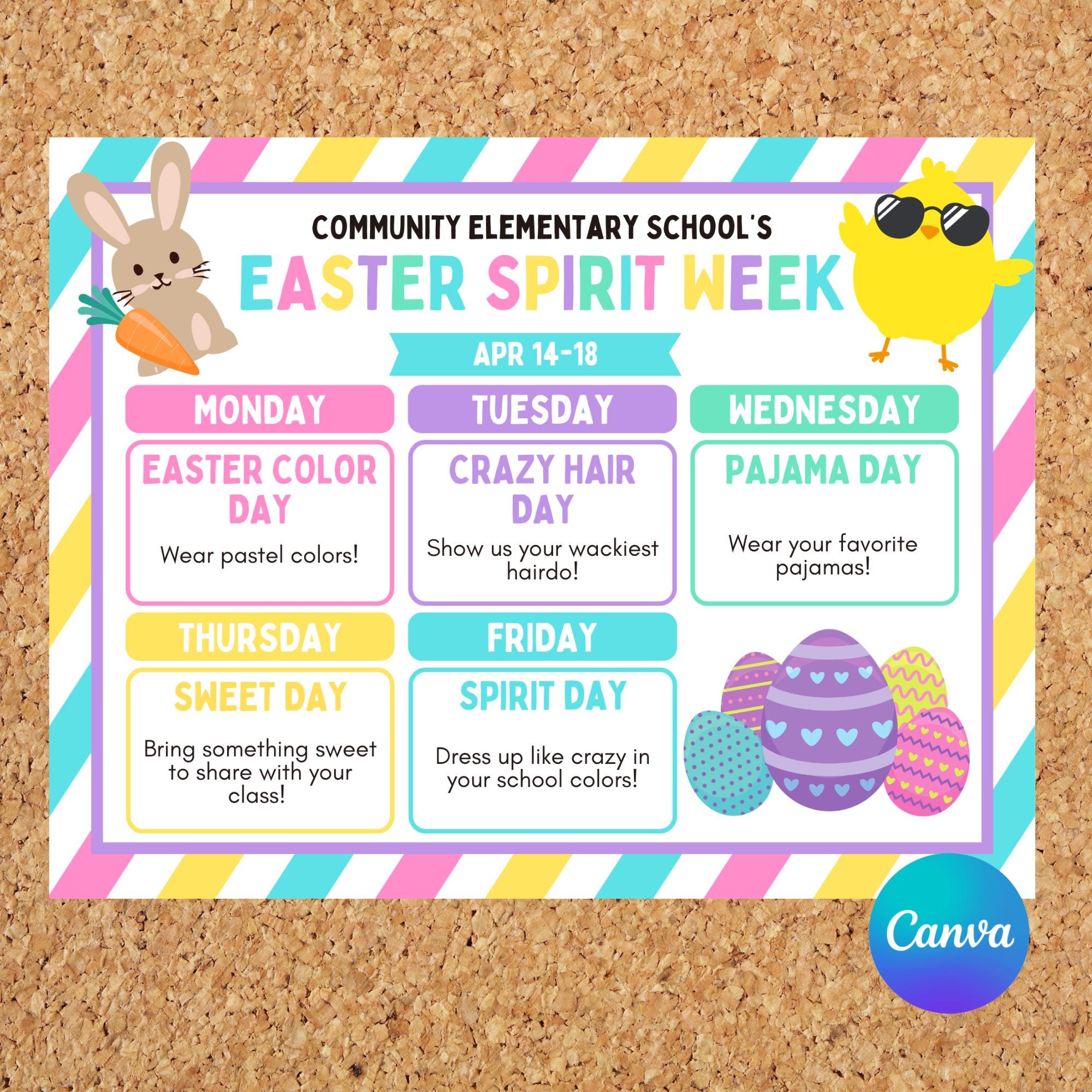 DIGITAL DOWNLOAD ONLY Editable Easter Spirit Week Itinerary Poster 11x8 ...
