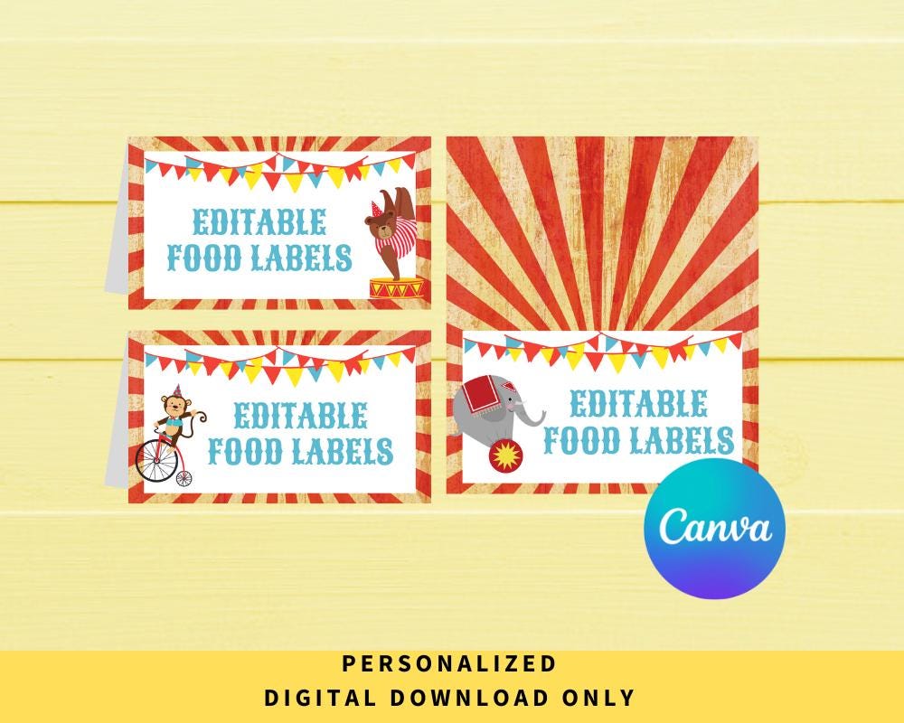 DIGITAL DOWNLOAD ONLY Editable Circus Themed Food Label Tents - Etsy