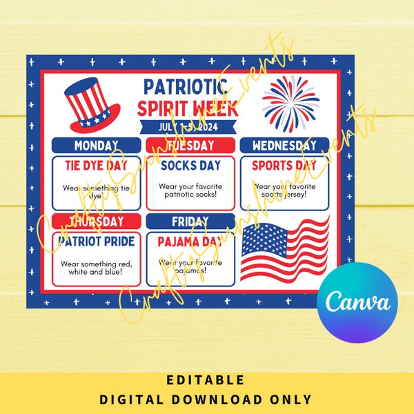 4th of July Spirit Weeks - Etsy