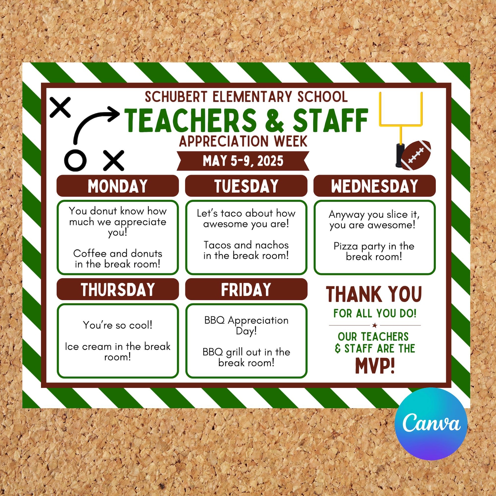 Editable Football Themed Teachers & Staff Appreciation Week Itinerary ...