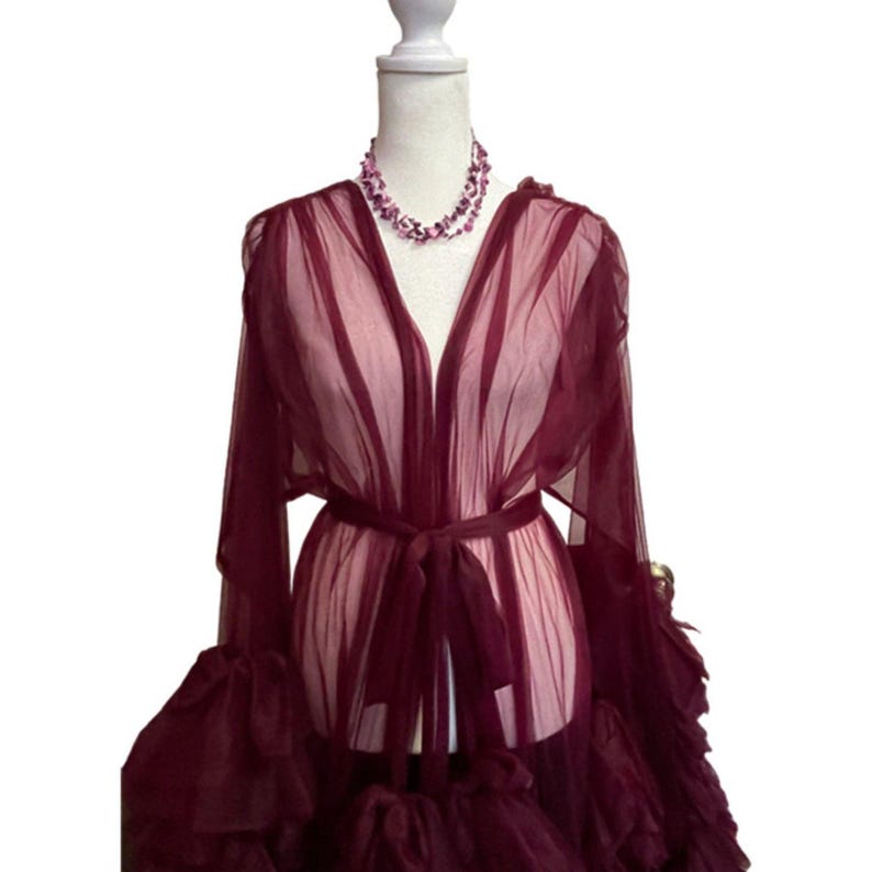 Sheer Custom-made Vintage Inspired 40's-50's Ruffle Burgundy Robe Size ...