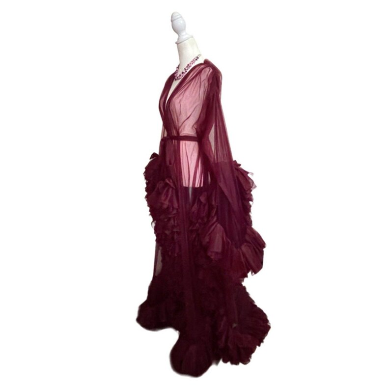 Sheer Custom-made Vintage Inspired 40's-50's Ruffle Burgundy Robe Size ...