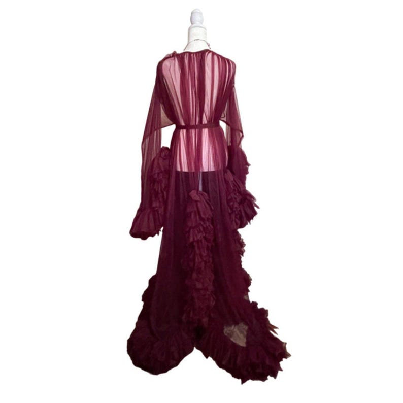 Sheer Custom-made Vintage Inspired 40's-50's Ruffle Burgundy Robe Size ...