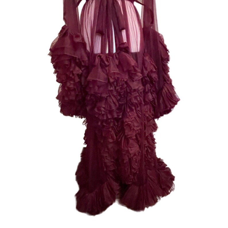 Sheer Custom-made Vintage Inspired 40's-50's Ruffle Burgundy Robe Size ...