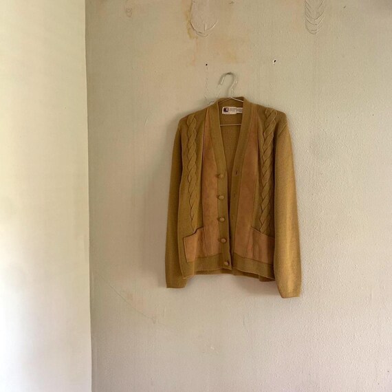 1960s 70s caramel colored suede cardigan - Gem