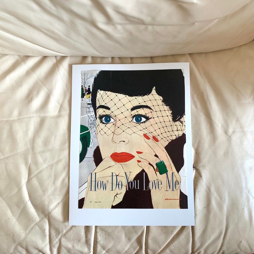 Vintage 50s 1950 Black White and Green Art Print of a Woman - Etsy