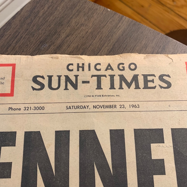 Authentic 1963 Chicago Sun-times Newspaper, John F. Kennedy ...