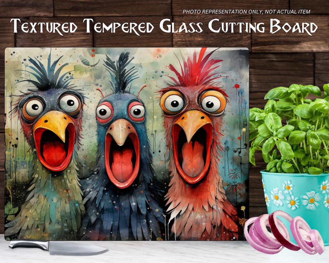 Cute Chicken Cutting Board Tempered Glass, Kitchen Decor, Art, Gift ...