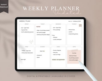 Printable Weekly Schedule Undated Weekly Planner Instant - Etsy Canada