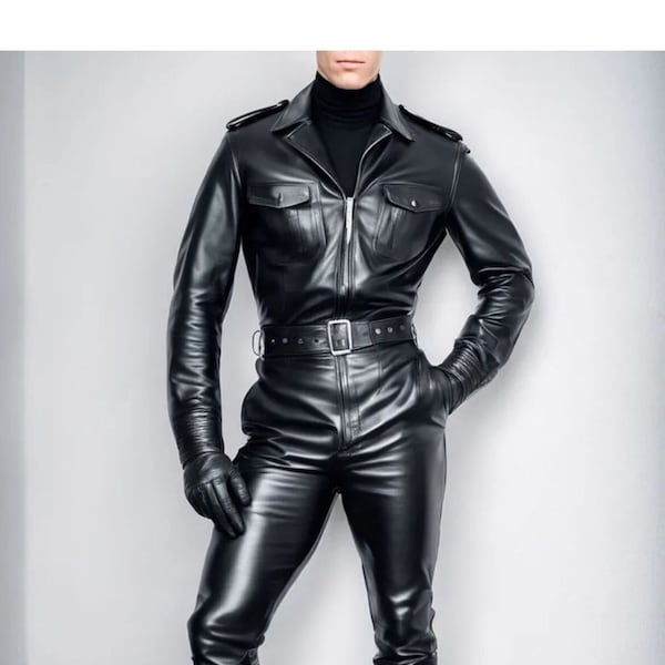 Mens Black Leather Bodysuit - Etsy