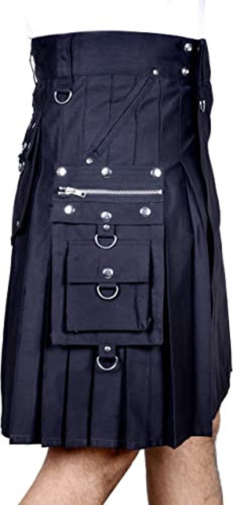 Leather Kilt Men's Black Heavy Duty Leather Kilts Club Wear Utility 8 ...