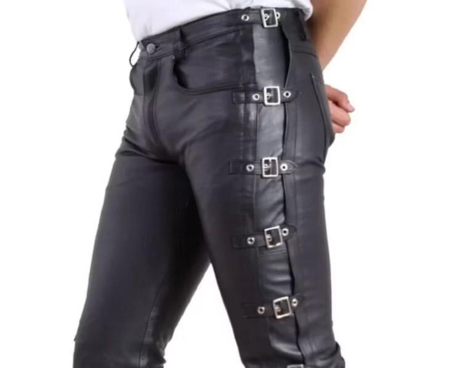 Men's Leather Pants, Buckle Pants for Men, Party Pant, Casual Wear ...