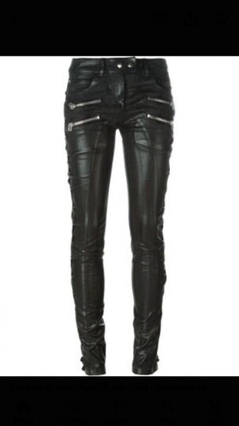 Black Leather Pent Skinny Pants Stage Club Long Trousers Stretch Tight ...